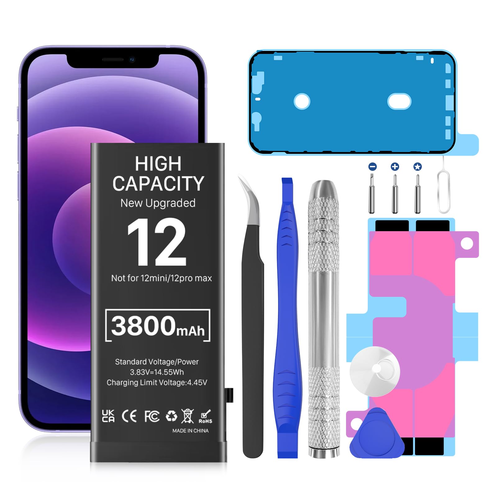 Battery for iPhone 12/12 Pro, 3800mAh New 0 Cycle Replacement Battery ...