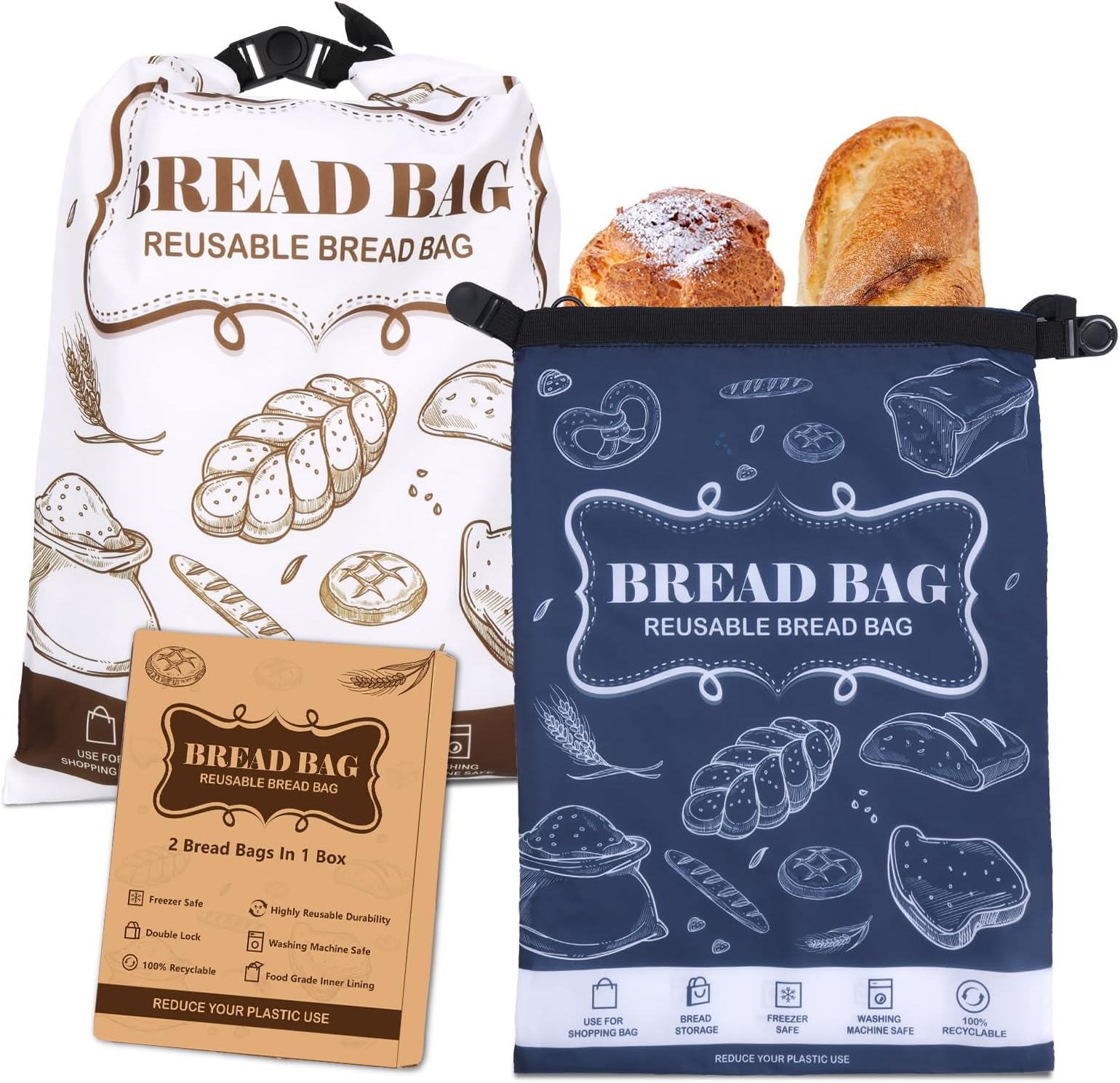 Amazon.com: Reusable Bread Bags and Lg Oval Silicone Bread Sling Bundle ...