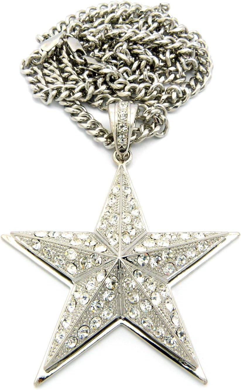 Crescendo SJ INC New Iced Out STAR Pendant &6mm/36 Cuban Link Chain Hip ...