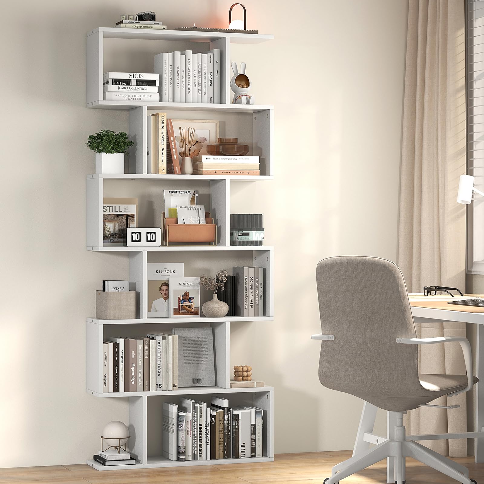 Amazon.com: SILKYDRY 6 Tier Geometric Bookshelf, Book Shelf Room ...