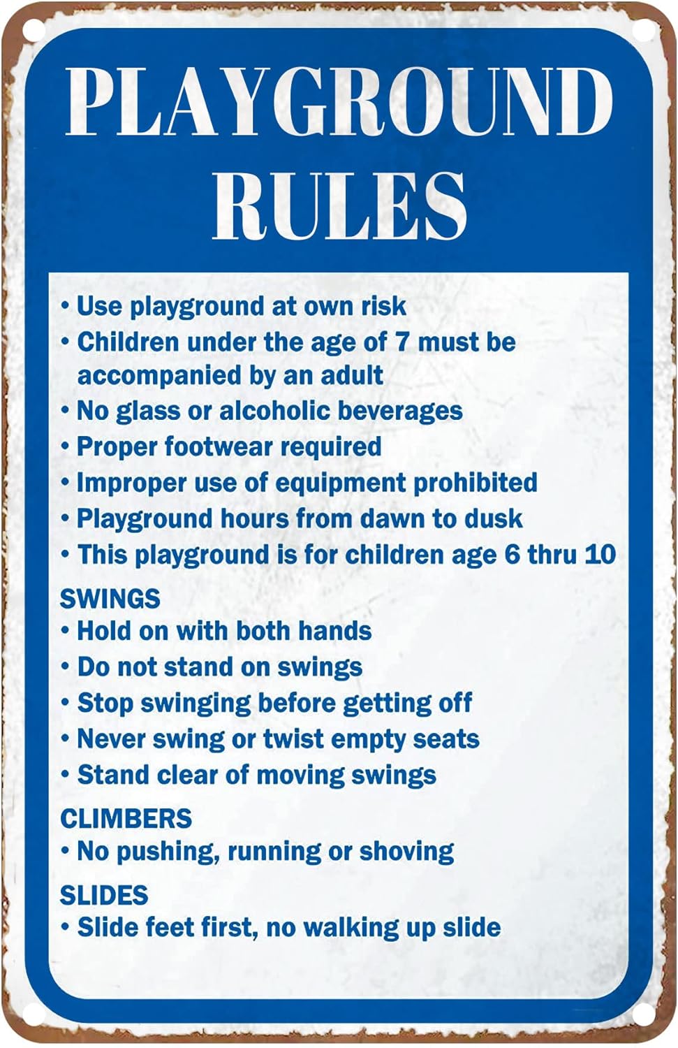 Amazon.com: Playground Rules Safety Sign Tin Signs Caution Warning Sign ...