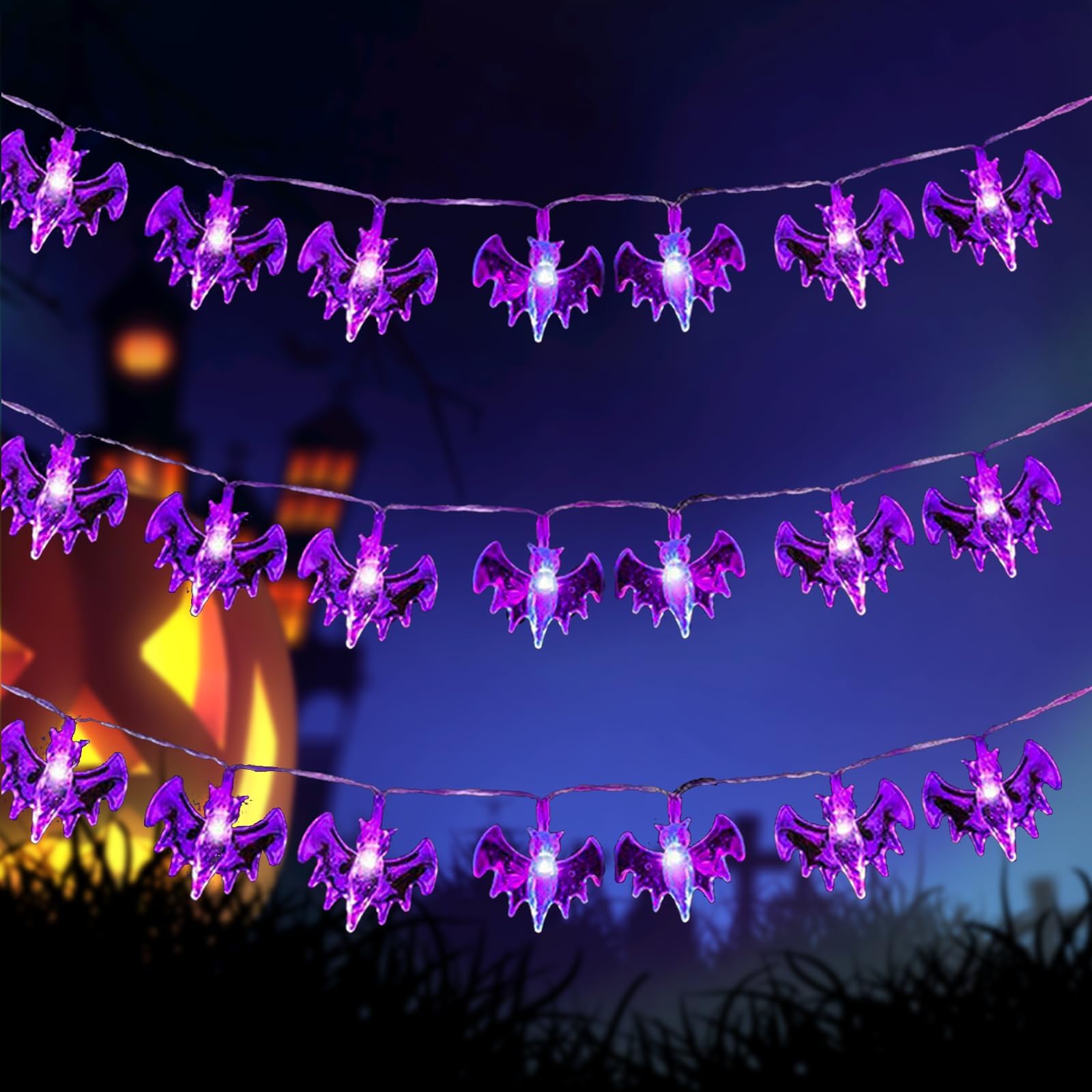 XVZ Halloween Bat Fairy Lights - 3m, 20 LED with Timer, Purple ...
