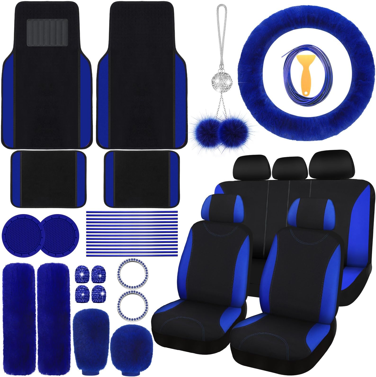 Amazon.com: 17 Pcs Car Seat Covers Full Set, Steering Wheel Cover ...