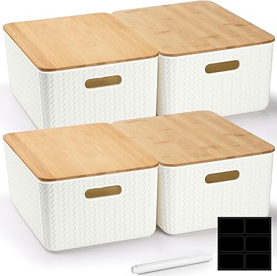 Amazon.com - Tuanse 8 Pieces Plastic Storage Bins with Lids White ...