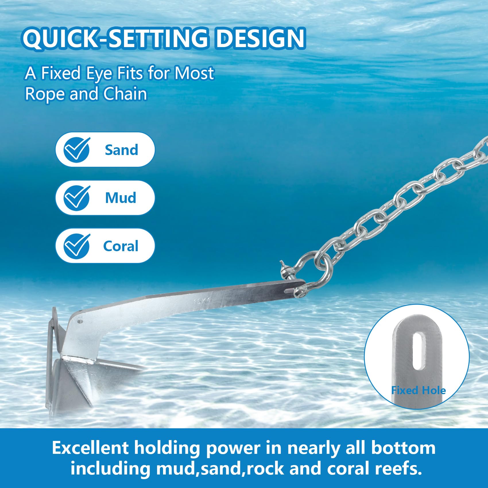 FUCNEN Galvanized Delta Anchor Boat Anchor 13 Lb / 6 Kg Fast Set ...