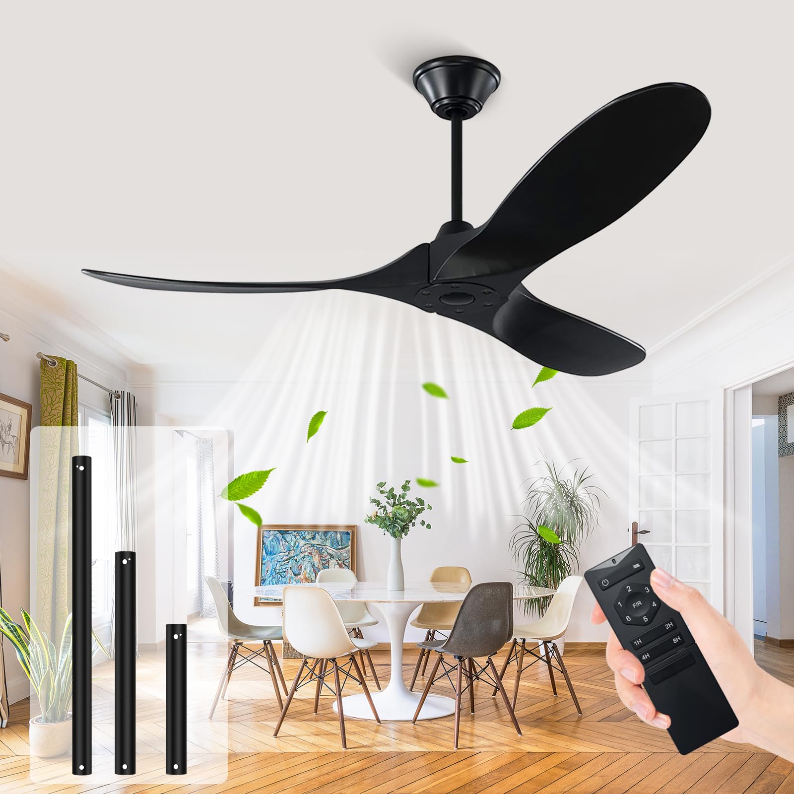 Amazon.com: YZEENM 70 Inch Large Black Ceiling Fan No Light, 3 ...