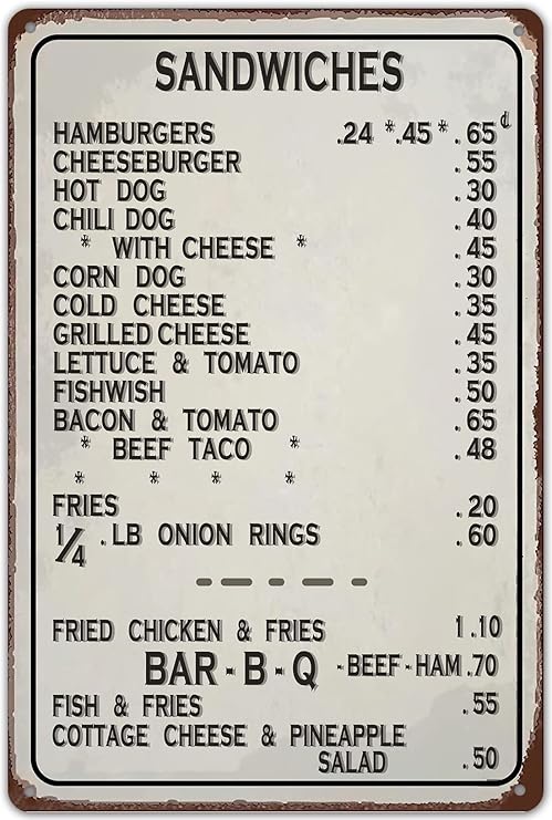 Amazon.com: ZYPENG 1940's Diner Menu Metal Tin Sign For Restaurant 50s ...