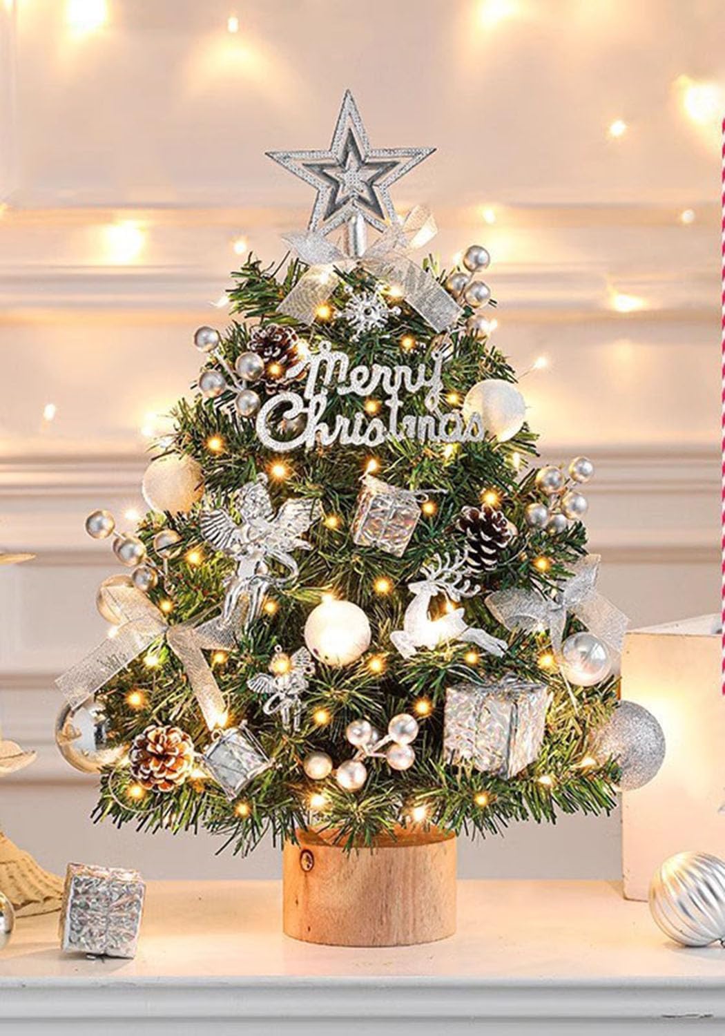 Amazon.co.jp: 【2024新登場】卓上 クリスマスツリー 北欧 ミニツリー 45cm 60cm 電池式 組立簡単 LEDライト付き かわいい 雰囲気満々 ギフト クリスマス飾り ...