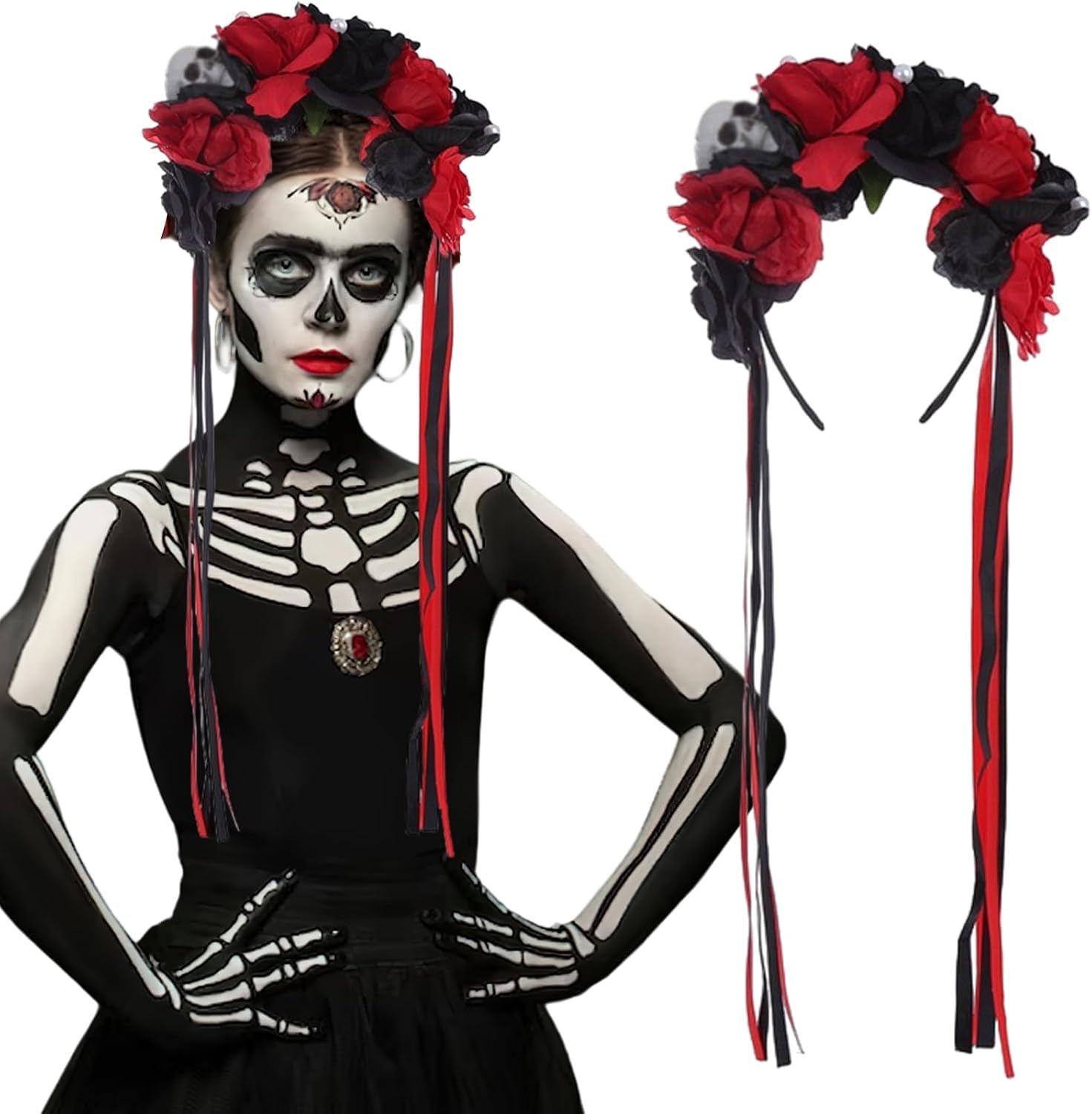 Amazon.com: BASEMMAHER Flower Day of the Dead Rose Headbands Halloween ...