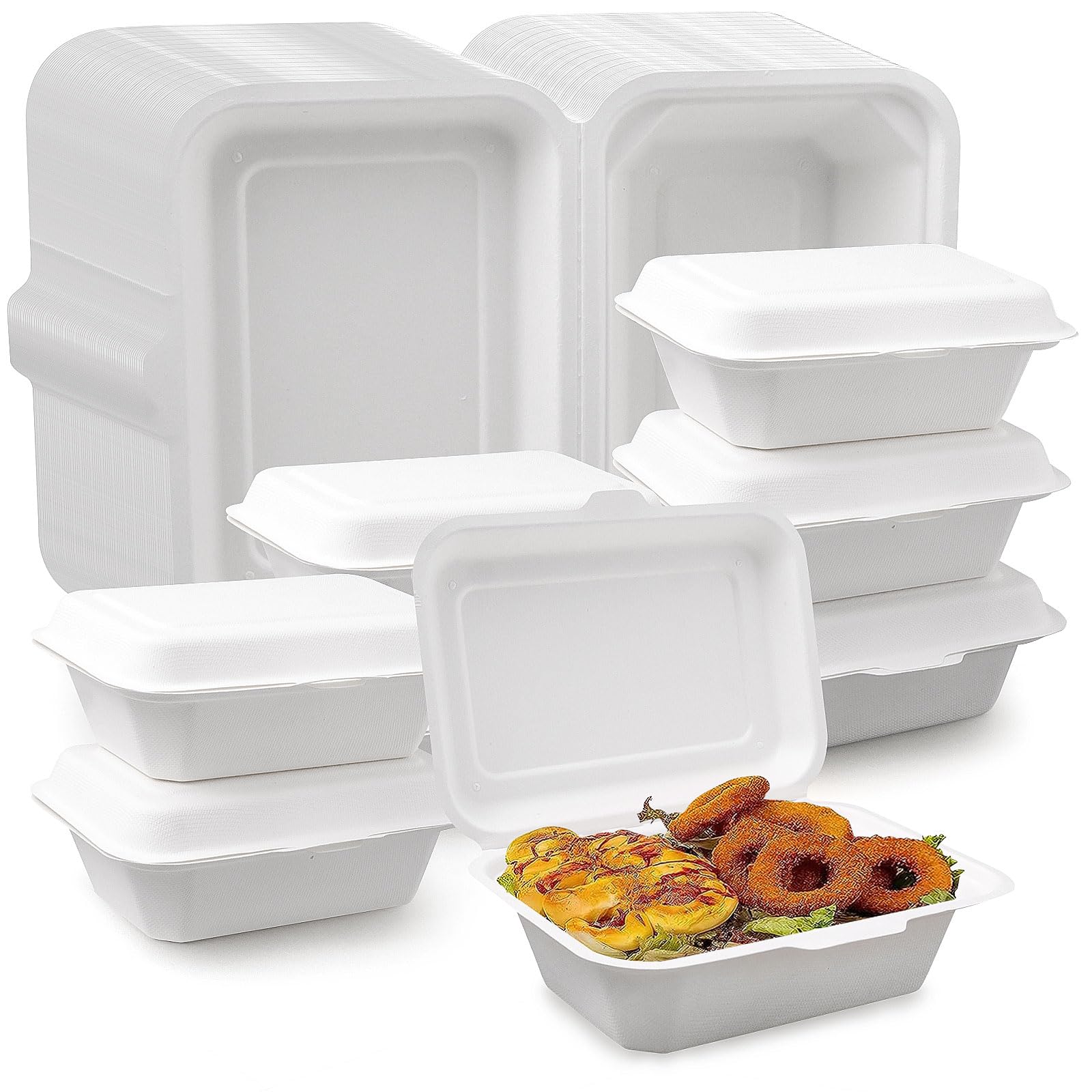 100 Pack Clamshell Take Out Food Containers, 7 x 5 Inch Disposable To ...
