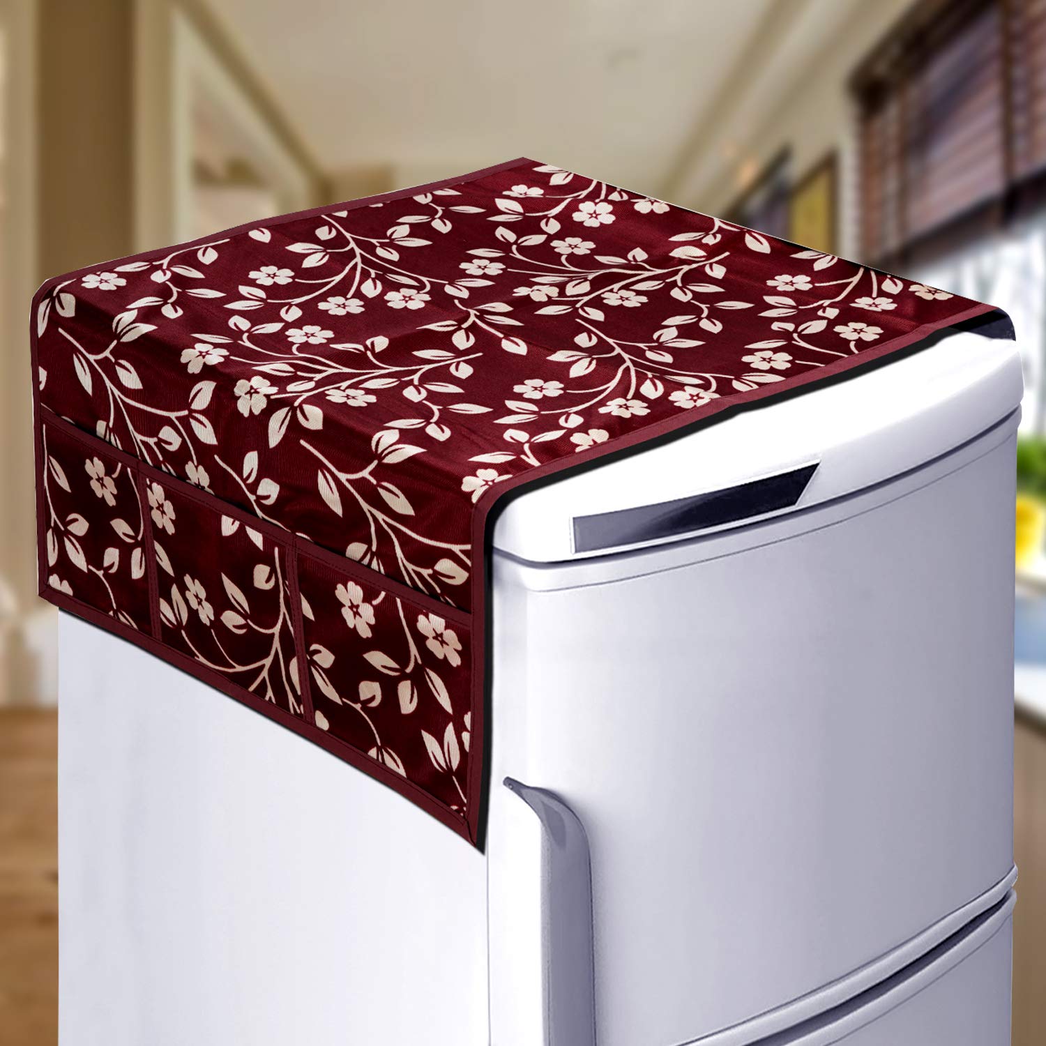 KANUSHI Industries® Fridge Covers/Refrigerator Cover (Color: Maroon ...