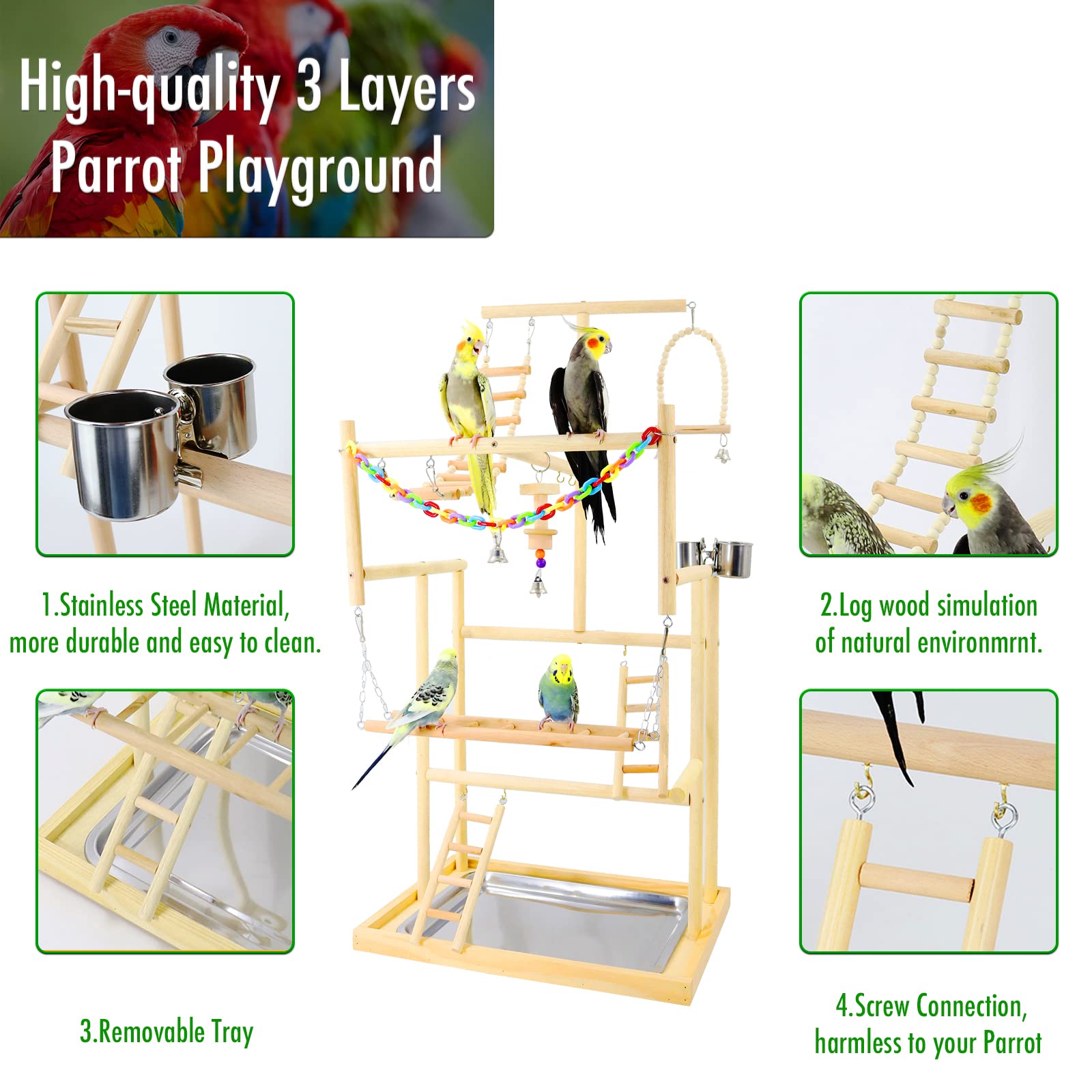 Kweetle 4 Layers Pet Parrot Playstand Bird Playground Bird Parrots Play ...