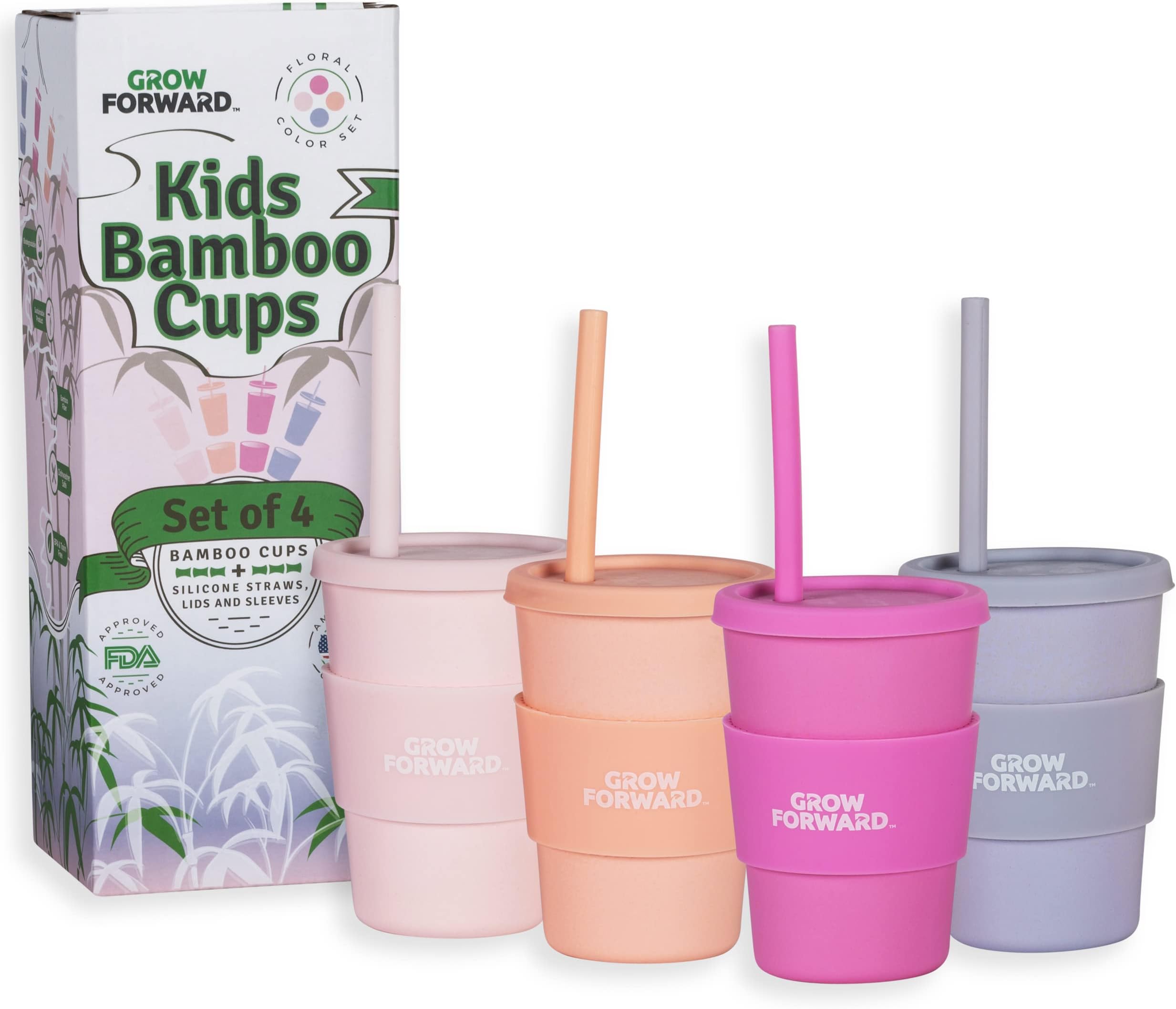 Amazon.com: Grow Forward Kids Bamboo Cups - Kids Cups with Straws and ...