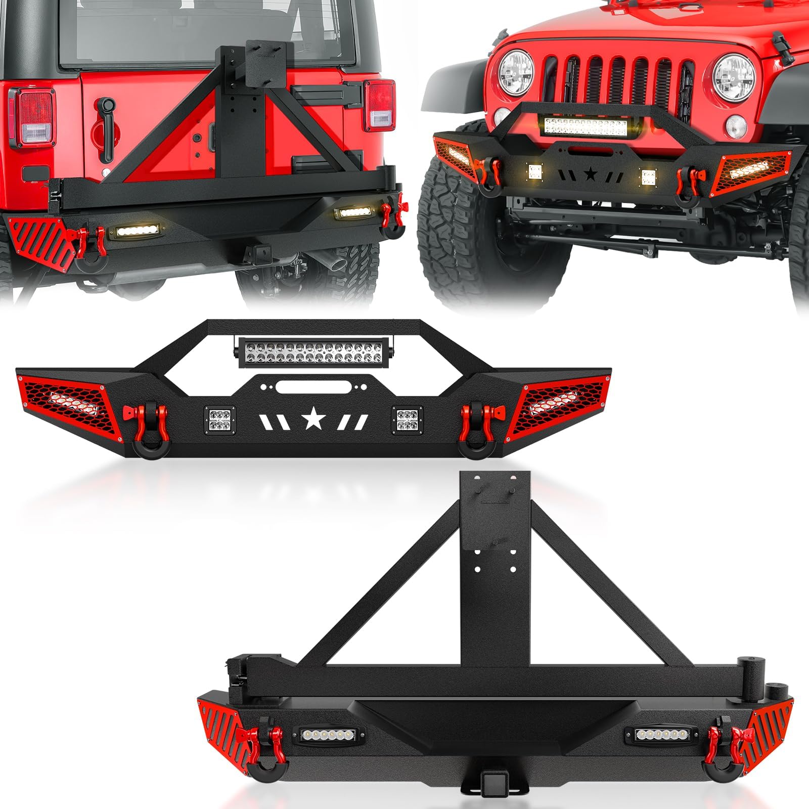 Amazon.com: YZONA Front and Rear Bumper Combo w/Spare Tire Carrier ...