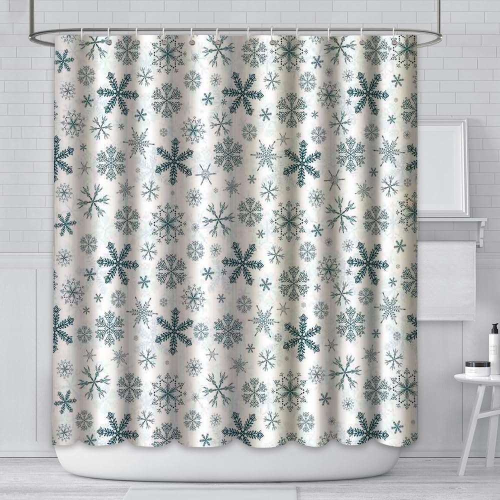 Amazon.com: MEHOFOND 72x72in Winter Snowflake Blue-Green Shower Curtain ...