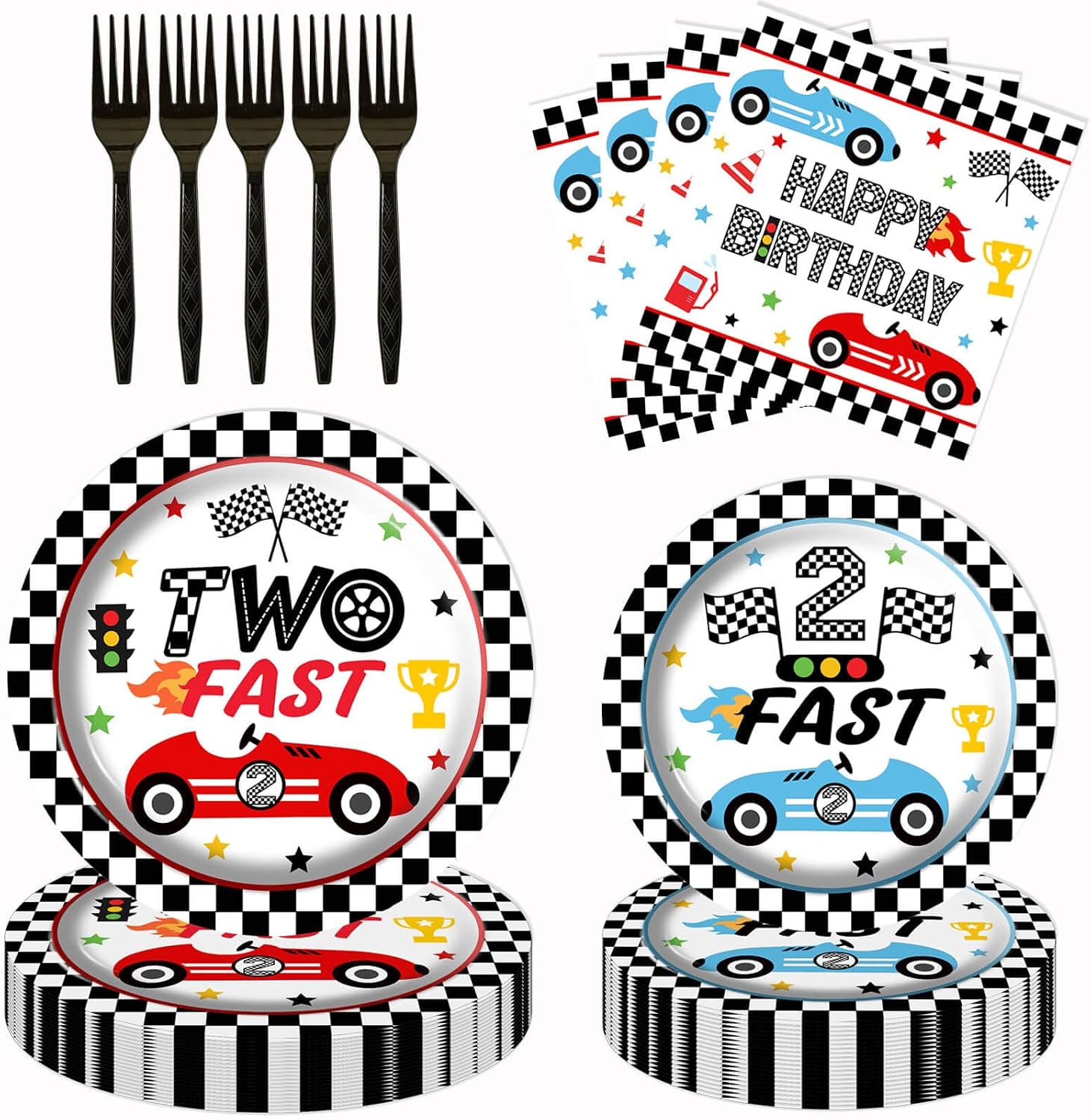 Amazon.com: XXDecor 80 Pcs Race Car 2nd Birthday Party Plates, Two Fast ...