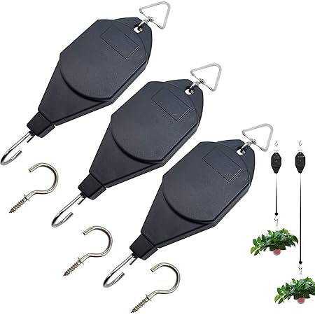 Amazon.com: 3 Pack Plant Pulley Hanger, Retractable Plant Hook Pulley ...