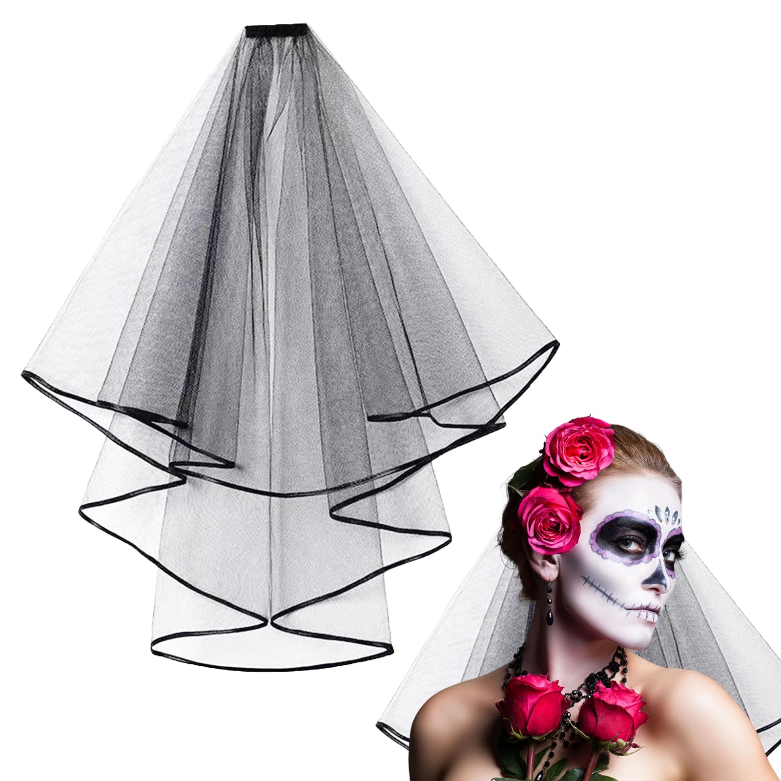 Generic Halloween Black Lace Veil Day of The Dead Bridal Veil Halloween ...
