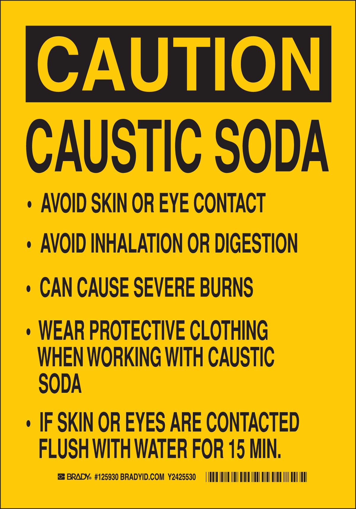 Brady 125929 Chemical Hazard Sign Legend Caustic Soda Avoid Skin ...