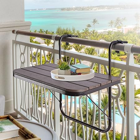 Amazon.com: Balcony Railing Table Outdoor Hanging Folding Balcony Bar ...