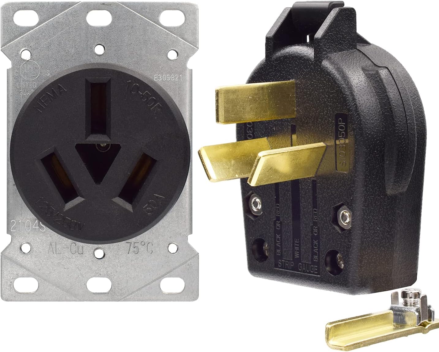 Amazon.com: NEMA 10-50P y 10-50R, 50 amperios 125 ~ 250 voltios, 3 ...