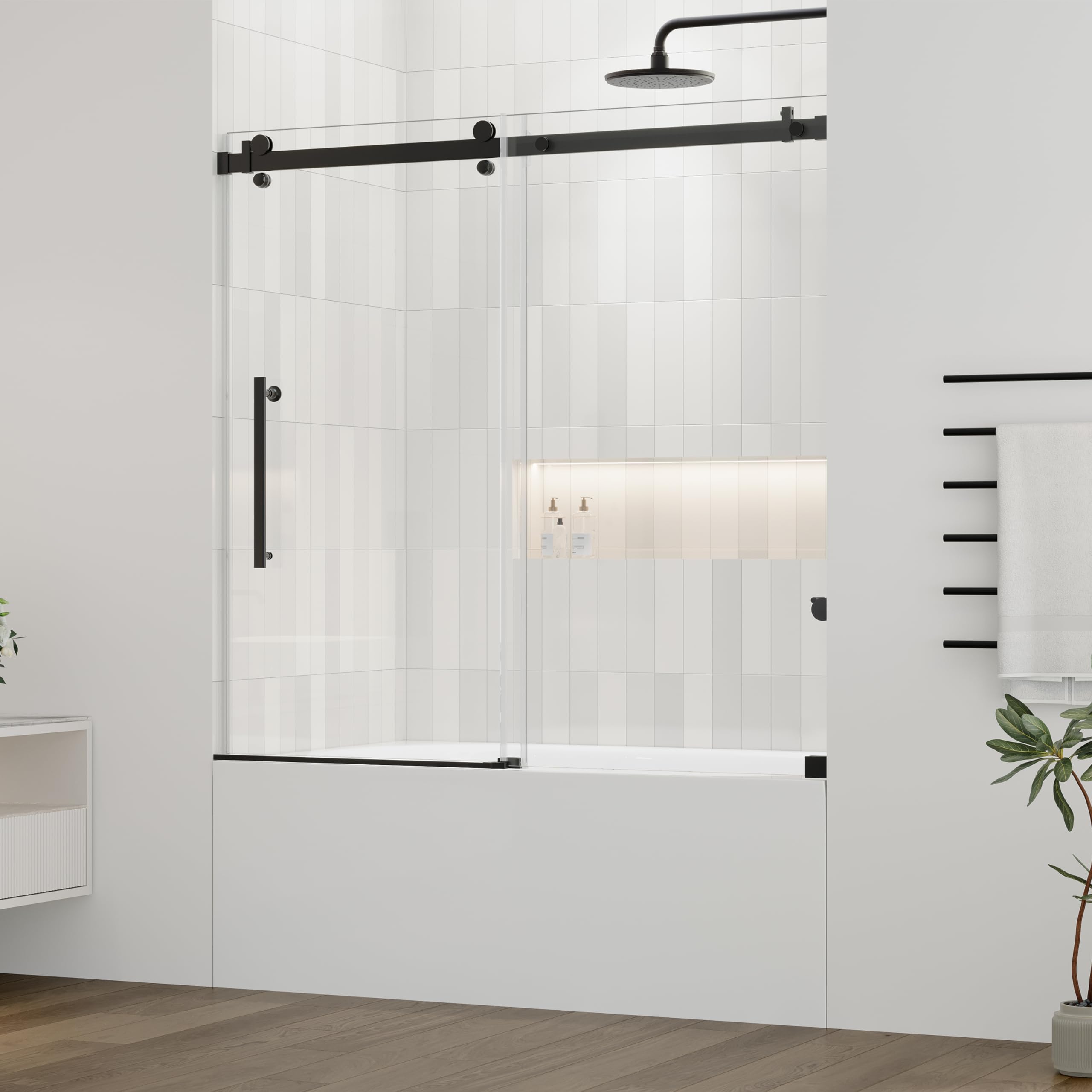 Sunrosa Frameless Tub Shower Door 60" W x 60" H, Shower Door Clear ...