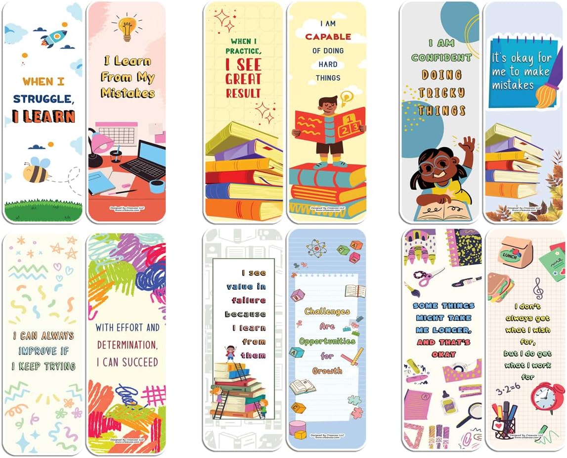 Amazon.com: Creanoso Growth Mindset Bookmarks (2-Sets x 6 Cards ...