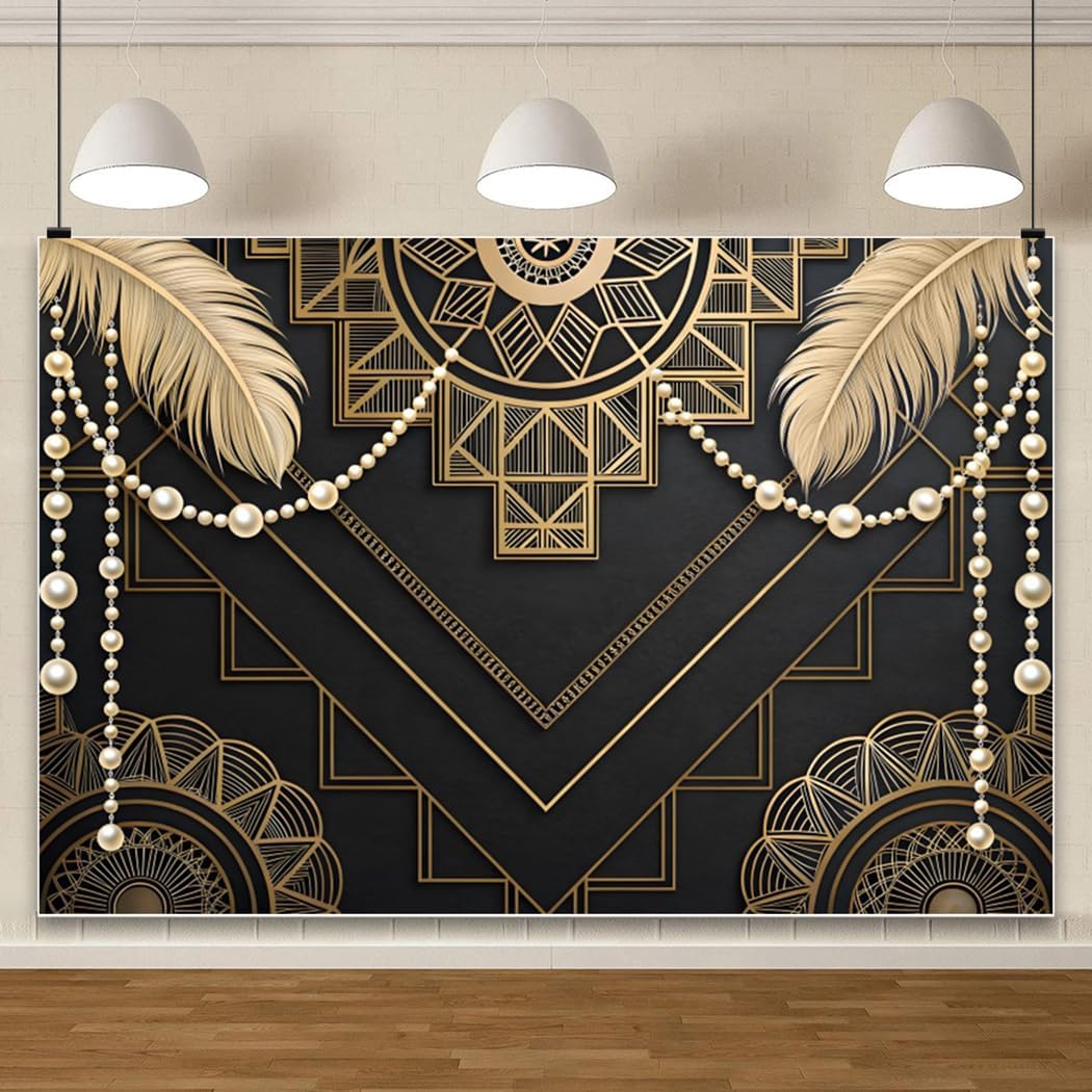 Amazon.com : AOFOTO 9x6ft Boho Black Gold Theme Backdrop Geometric ...
