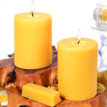 Amazon.com: UGBEM 2 Packs 3" x 4" Natural Beeswax Pillar Candles,120 ...