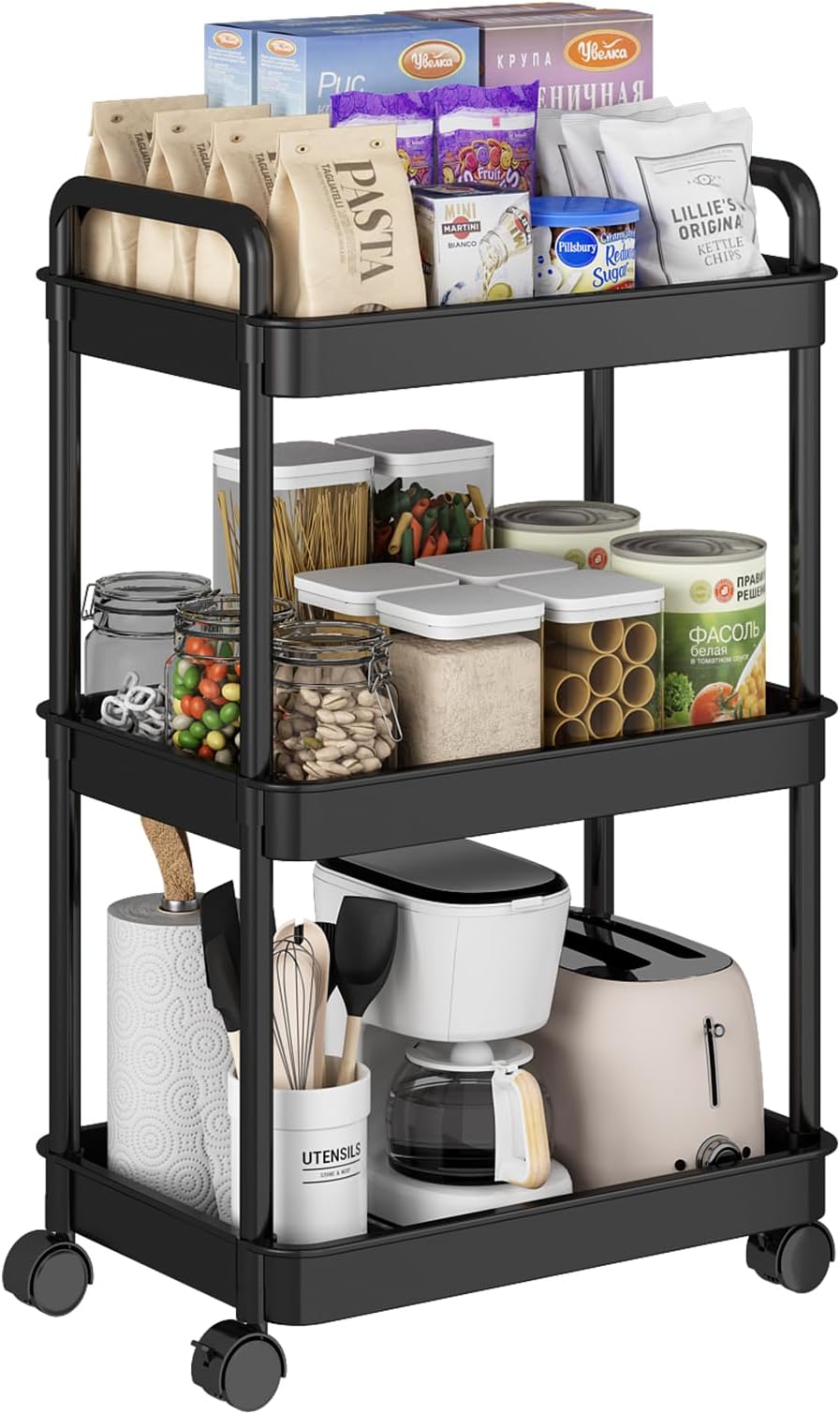 CUORY Carrito Auxiliar Organizador Almacenamiento 3 Niveles con Ruedas ...