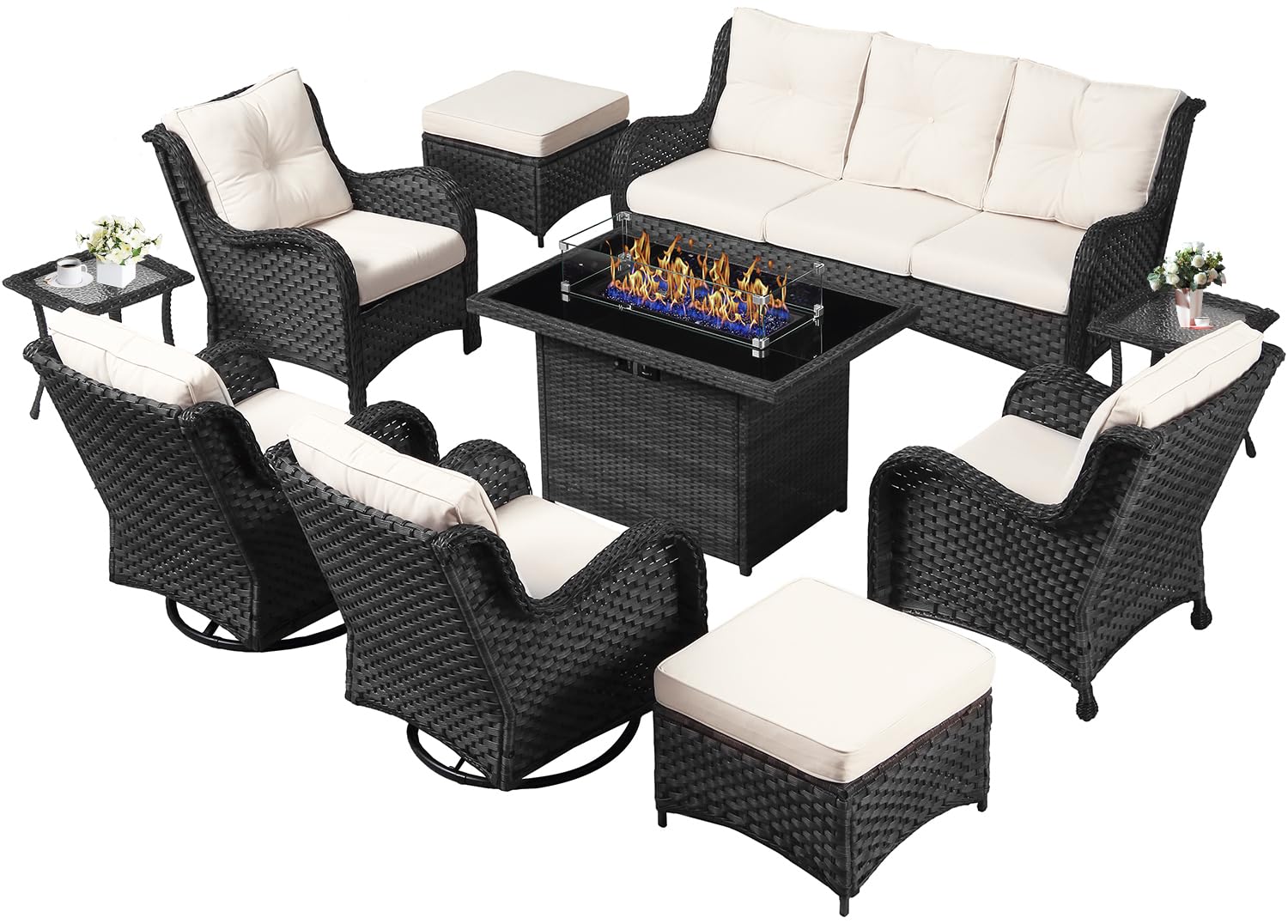 Amazon.com : LayinSun 10 Pieces Outdoor Patio Furniture Set with Fire ...