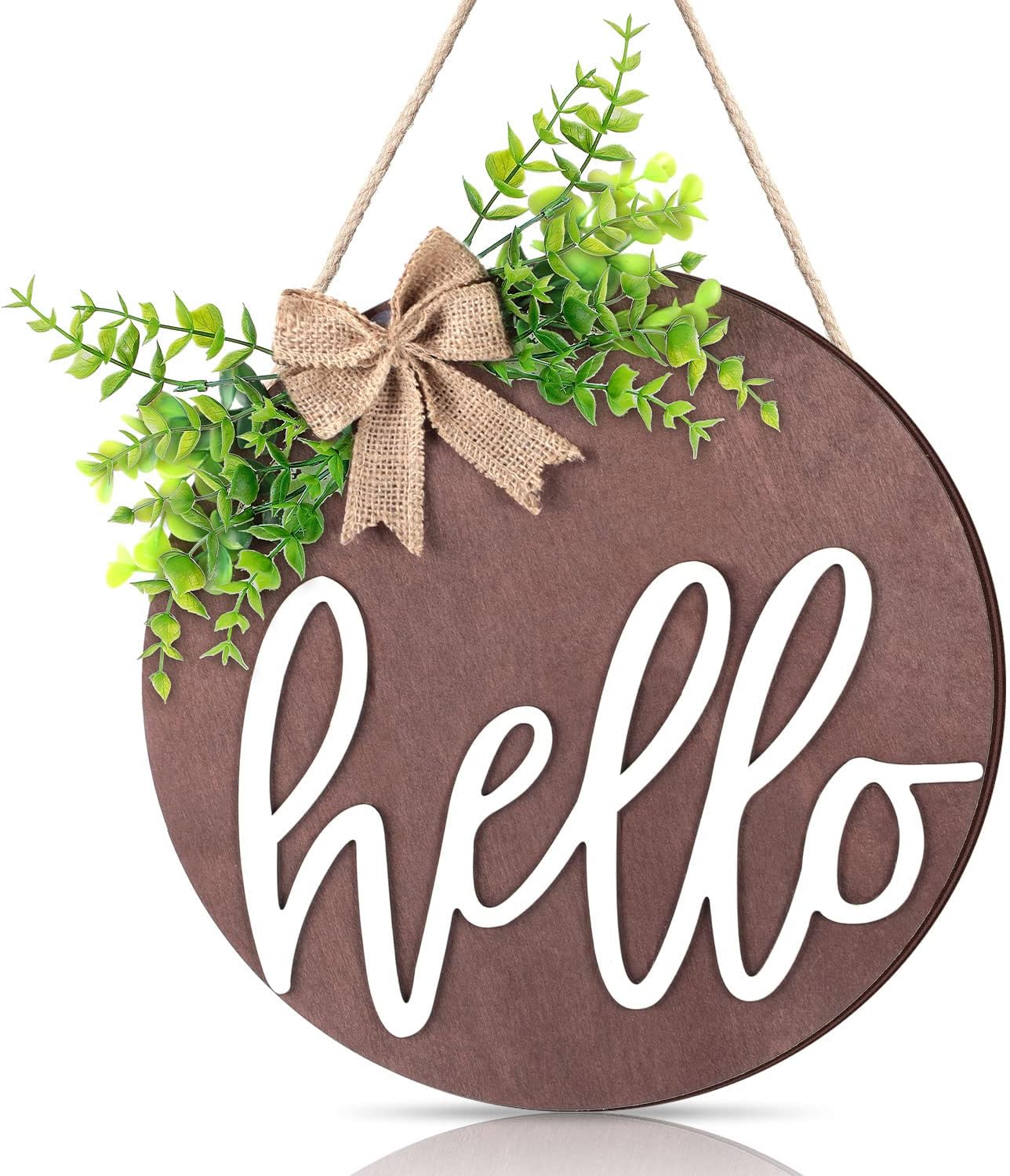 Amazon.com: Jetec Hello Sign Rustic Front Door Decorative Round Wood ...