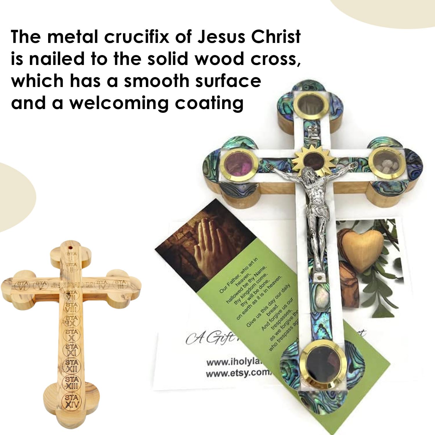 Olive Wood Catholic Wall Hanging Crucifix Covered with Mother of Pearl ...