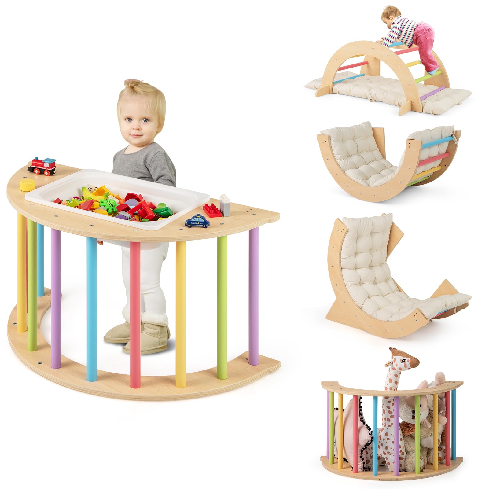 Amazon.com: HONEY JOY Wooden Arch Climber with Cushion, Montessori ...