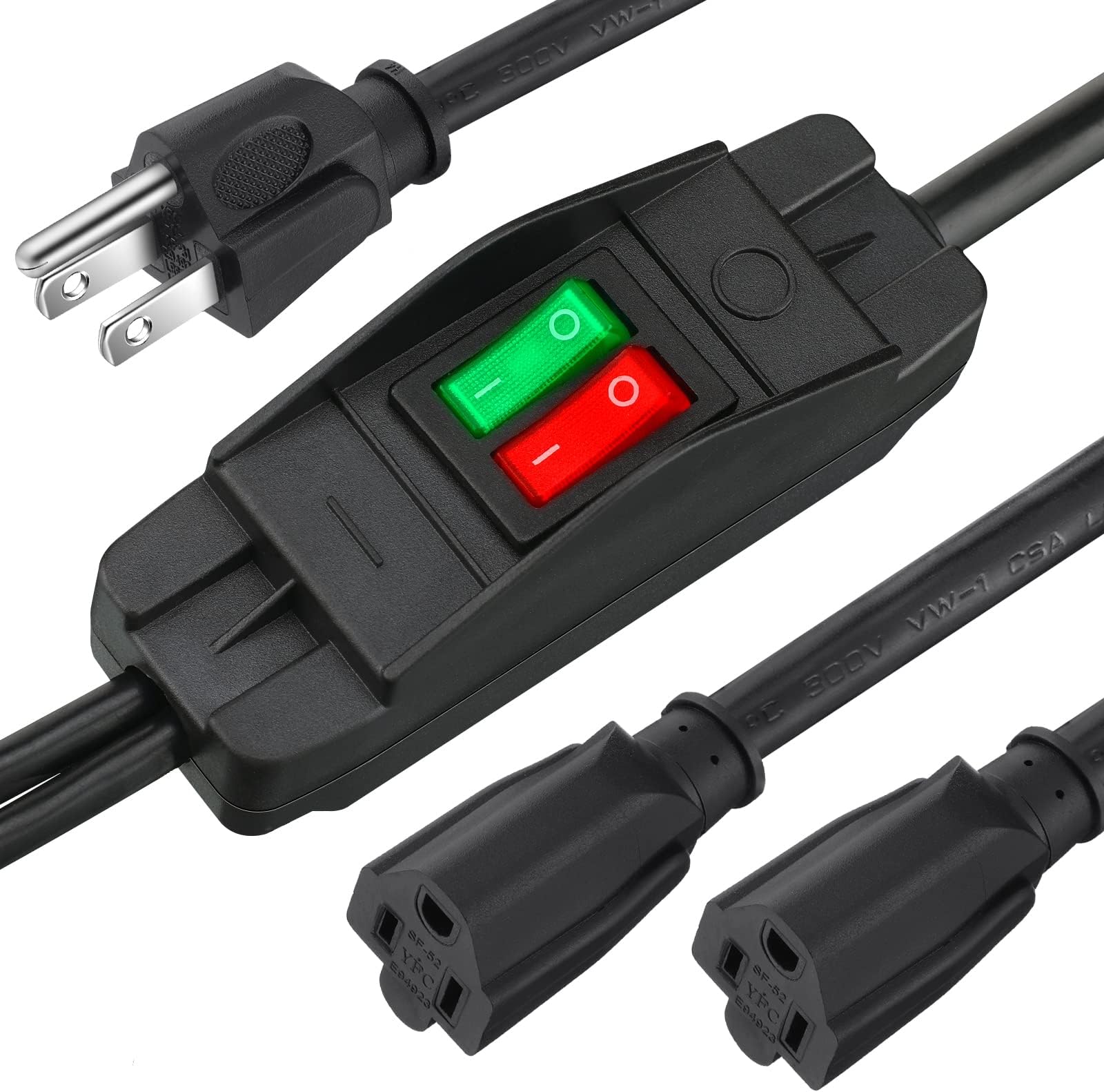 Amazon.com: Power Cord Extension Y Splitter with ON Off Switch Plug ...
