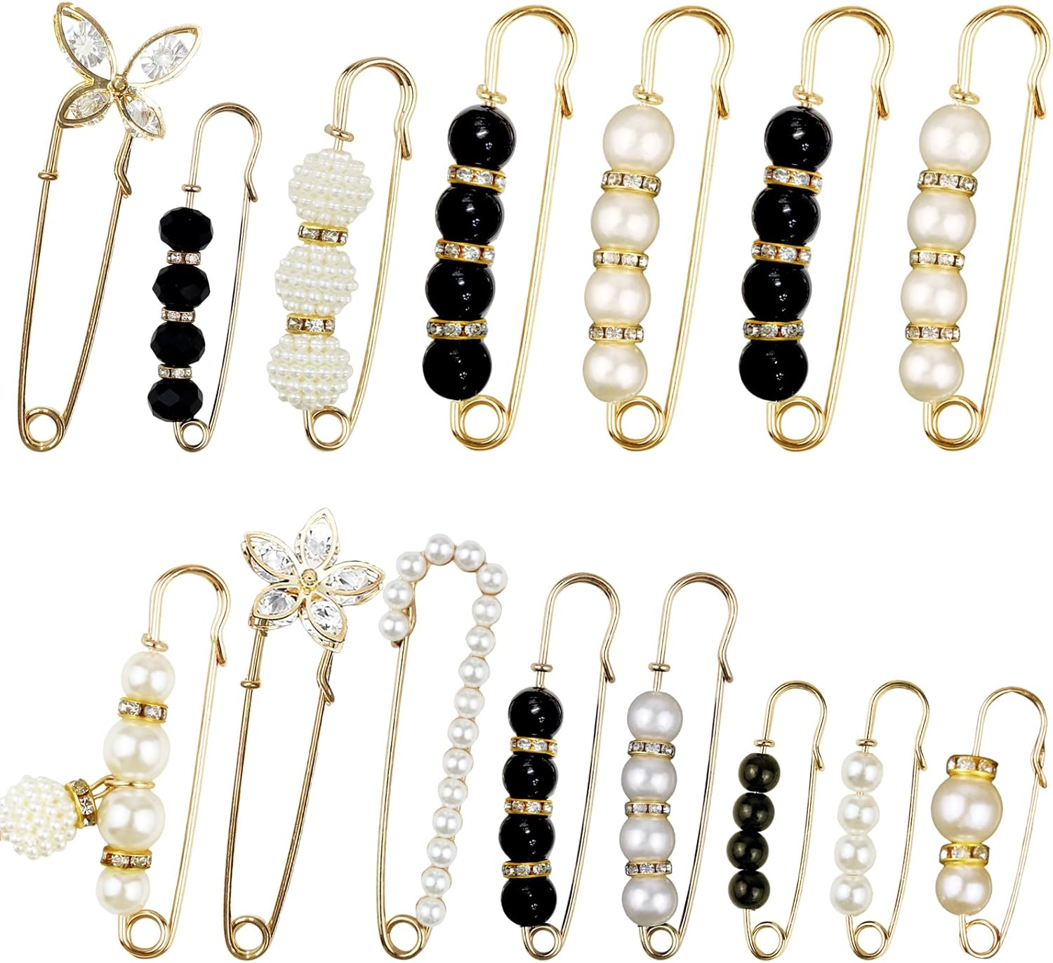 Amazon.com: 15 Pieces Pearl Brooch Safety Pins, Pant Waist Tightener ...