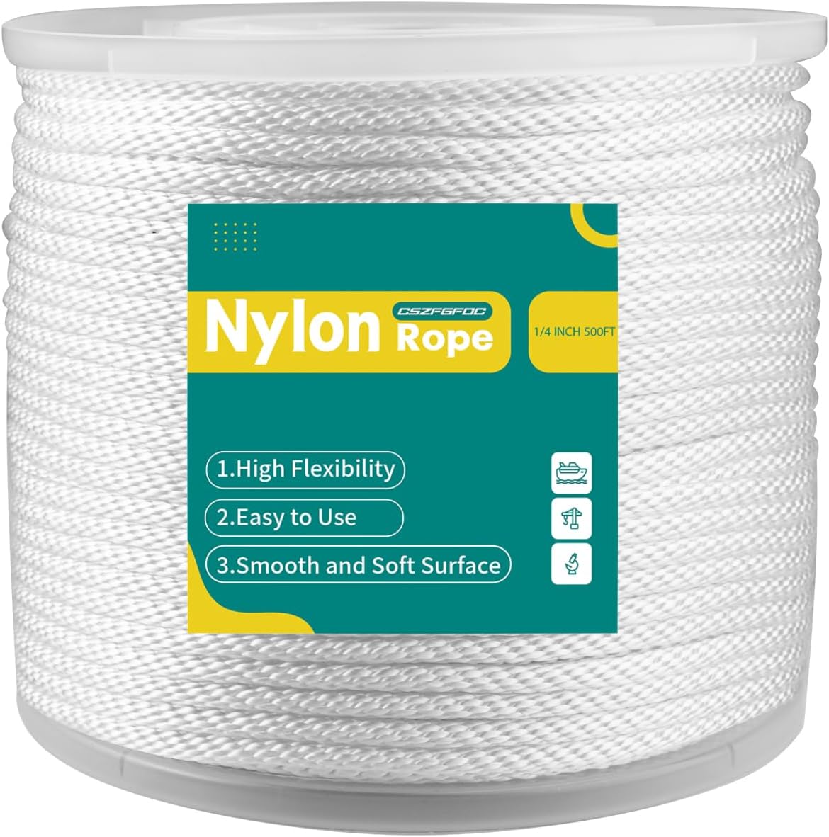 1/4 inch White Dacron Polyester Rope - 500 Foot Spool | Solid Braid ...