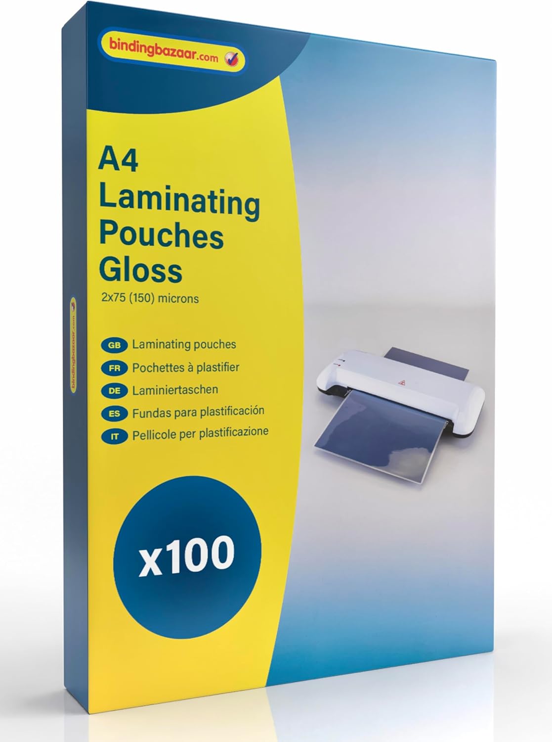 Binding Bazaar A4 Laminating Pouches, Gloss Finish, 150 Micron, 100 ...