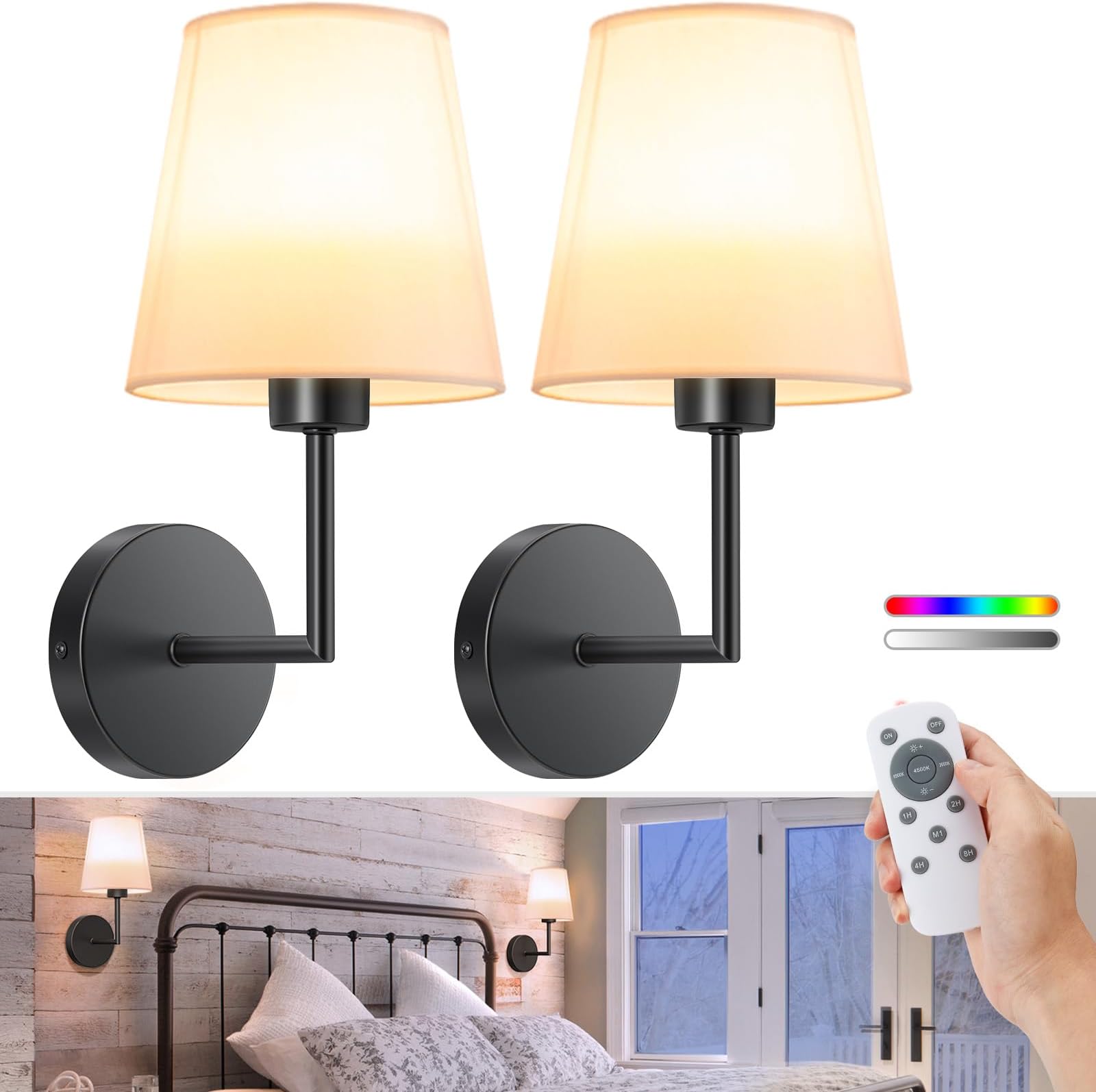 Battery Operated Wall Sconce Set Of 2,Rechargeable Wall Sconce 7 Color ...