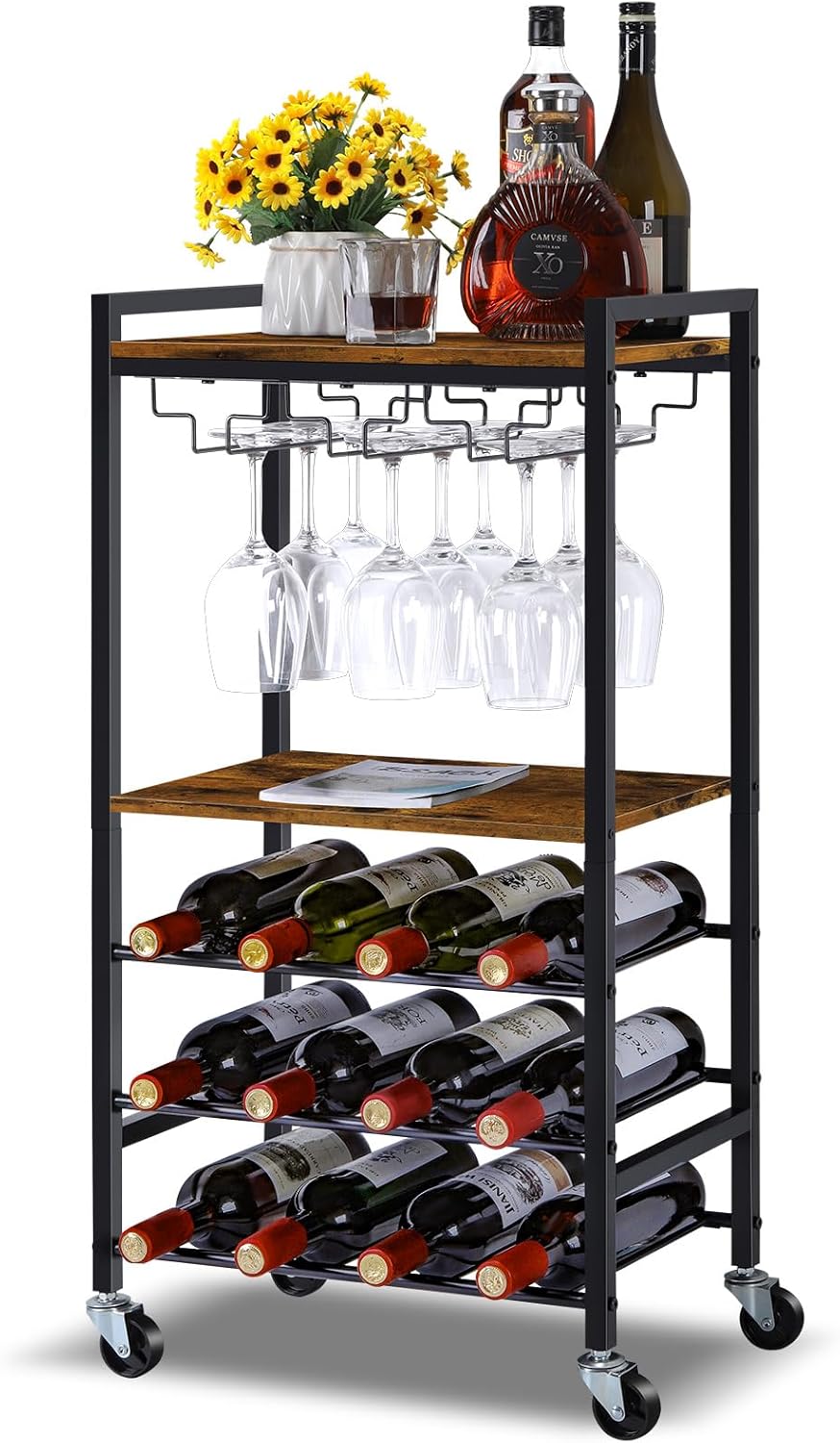 Amazon.com: SEHERTIWY Bar Cart, Wine Rack Table, Freestanding Wine Bar ...