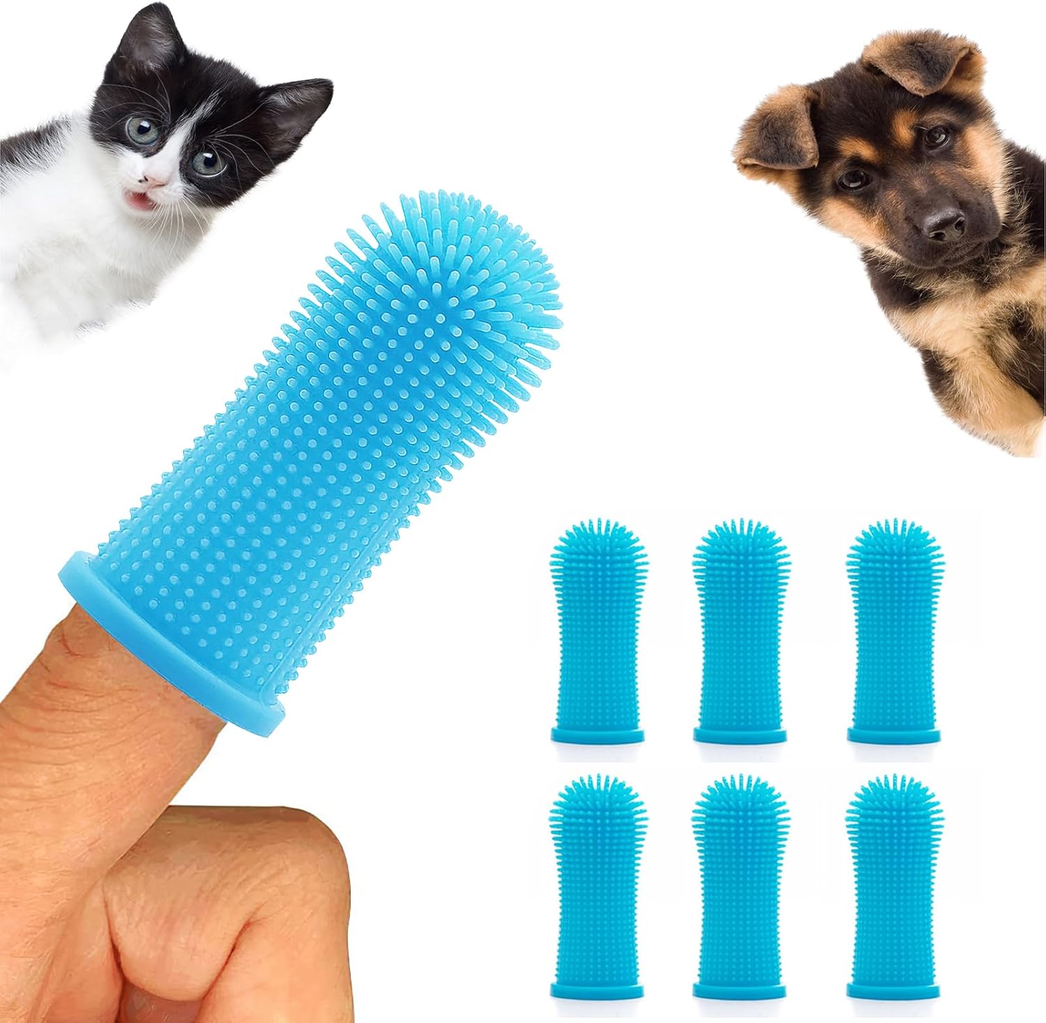 Dog Finger Toothbrush, 6Pcs Dog & Cat Toothbrush, 360º Silicone Puppy ...