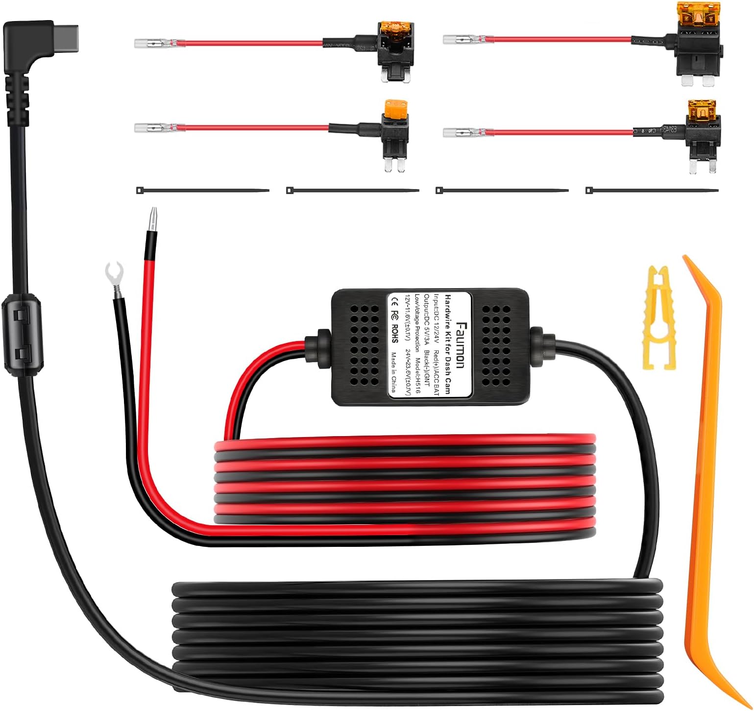 Faumon Dash Cam Hardwire Kit, 13ft Type-C USB Hard Wire Kit for Dashcam ...