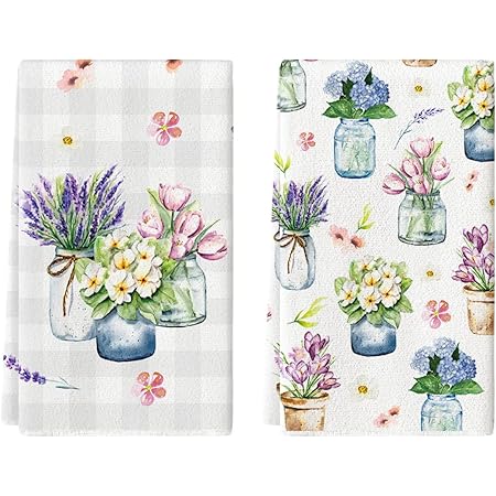 Amazon.com: GEEORY Kitchen Towels for Spring Summer Decor Floral Mason ...