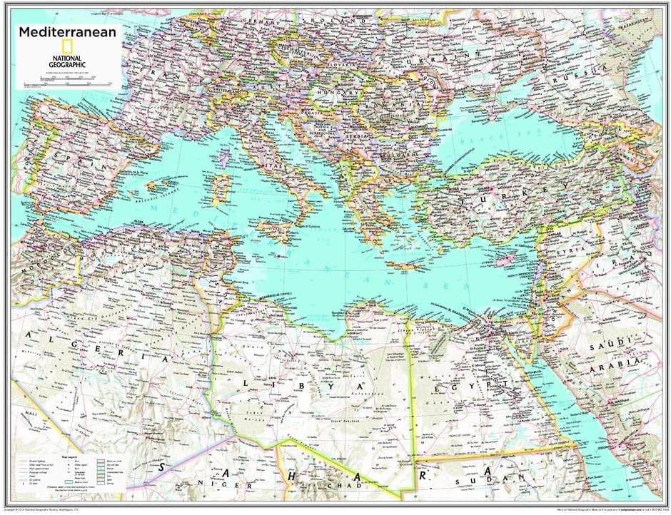 National Geographic Maps: Mediterranean Region Wall Map - Compact - 53 ...