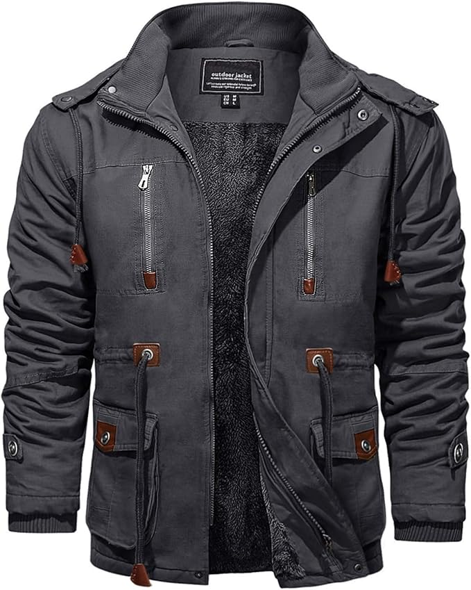 KEFITEVD Men's Winter Parka - US Army Jacket with Fleece Lining, Stand-Up Collar, Vintage Pilot ...