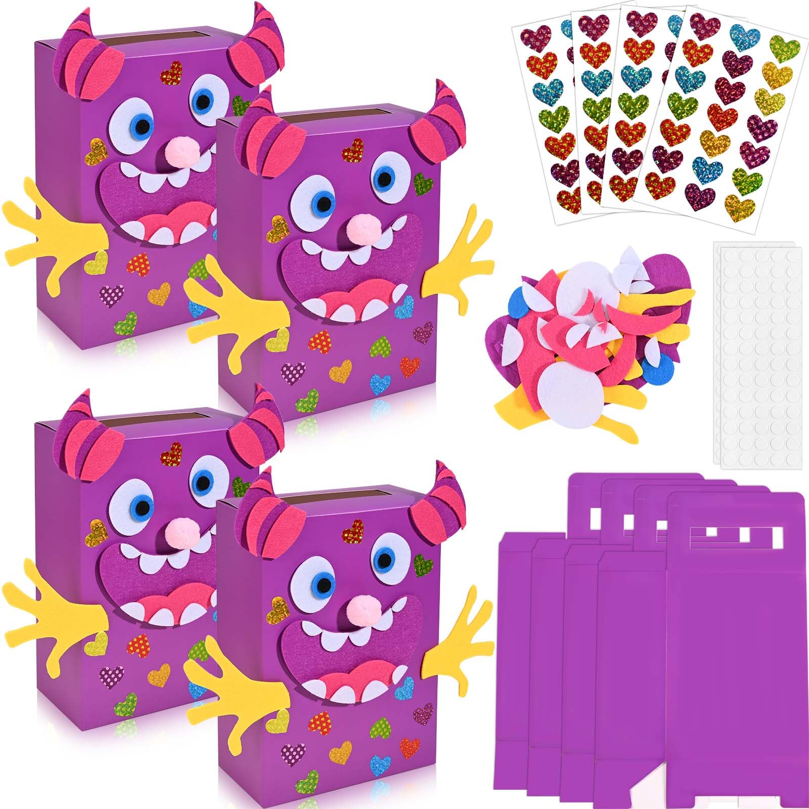Amazon.com: 4 Sets DIY Valentines Monster Card Boxes Craft Kit Make ...