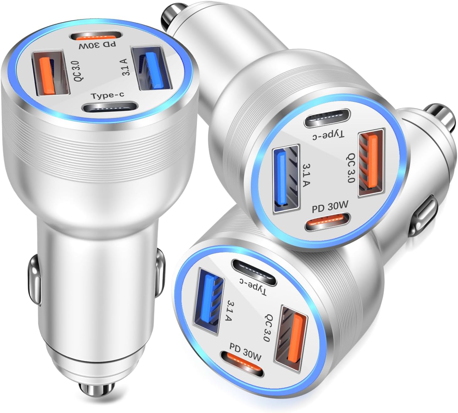 Amazon.com: USB C Car Charger Fast Charging, 2 Pack 4-Ports 65W Fast ...