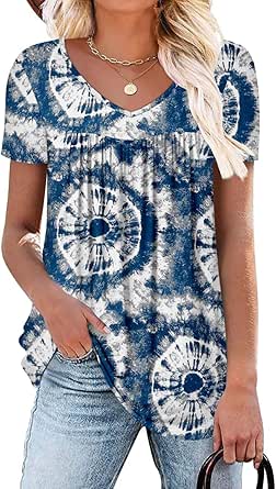 ZOLUCKY Womens Plus Size Short Sleeve Boho Tops Trendy Shirts Loose Fit ...