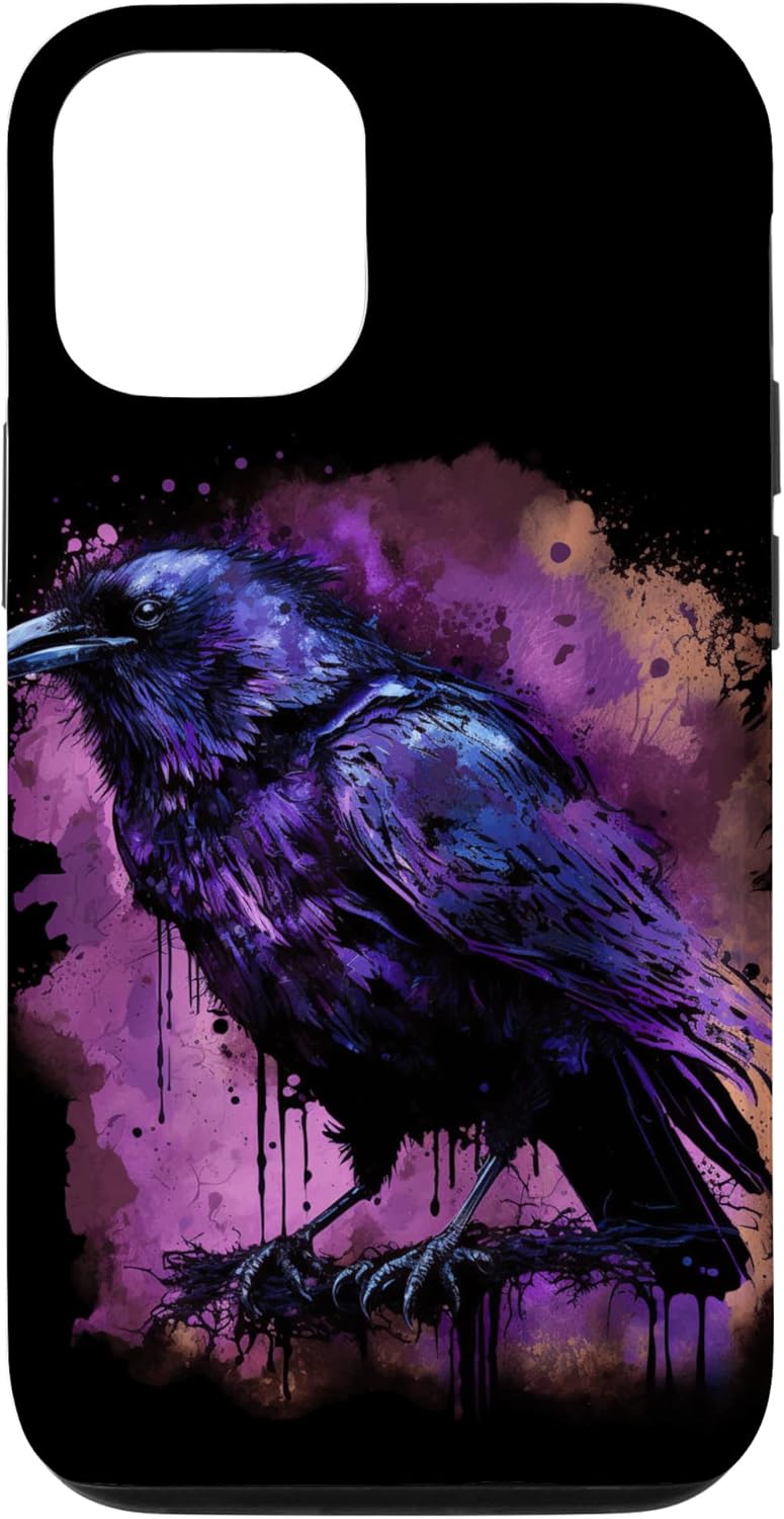 Amazon.com: iPhone 13 Beautiful Black Crow Raven Bird Purple Stain Men ...