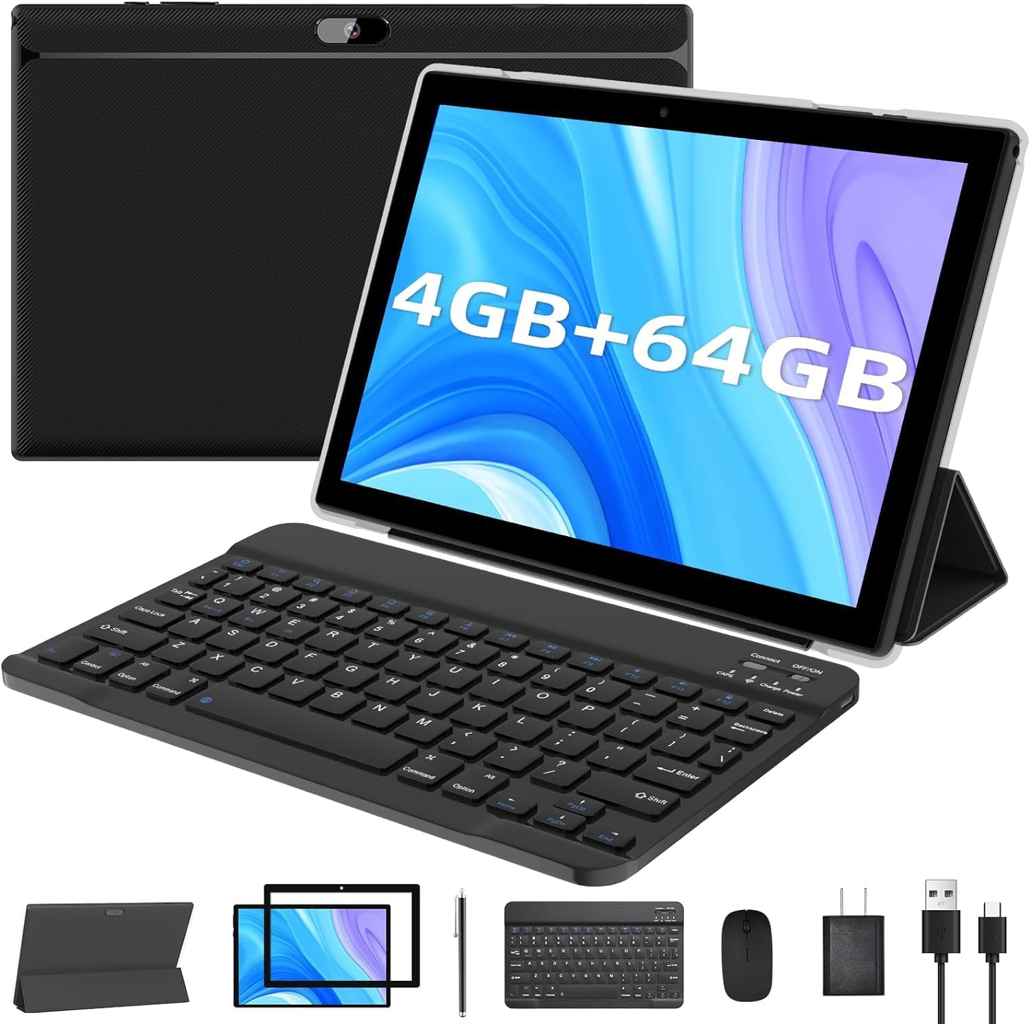 Tablet with Keyboard, 2024 Newest 2 In1 4GB+64GB Storage Tablet, 512GB ...